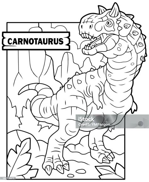 ไดโนเสาร์ Carnotaurus สมุดระบายสี ภาพประกอบตลก ภาพประกอบสต็อก ดาวน์โหลดรูปภาพตอนนี้