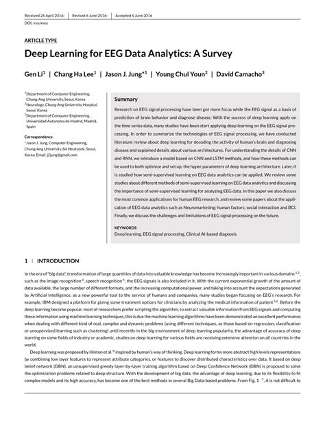 pdf deep learning for eeg data analytics a survey