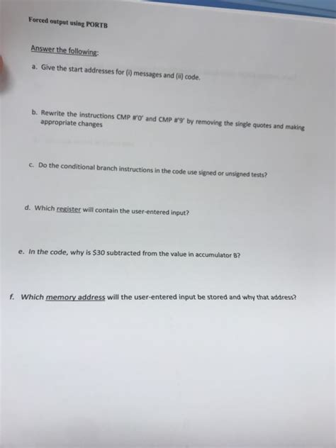 Forced Output Using Portb Answer The Following A