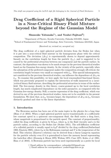 pdf drag coefficient of a rigid spherical particle in a near critical