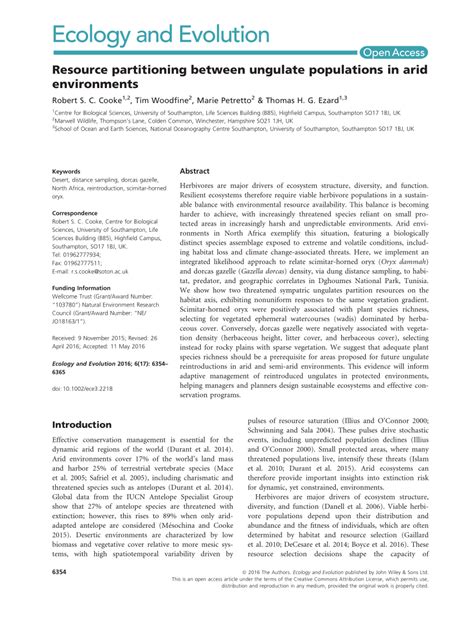 Pdf Resource Partitioning Between Ungulate Populations In Arid