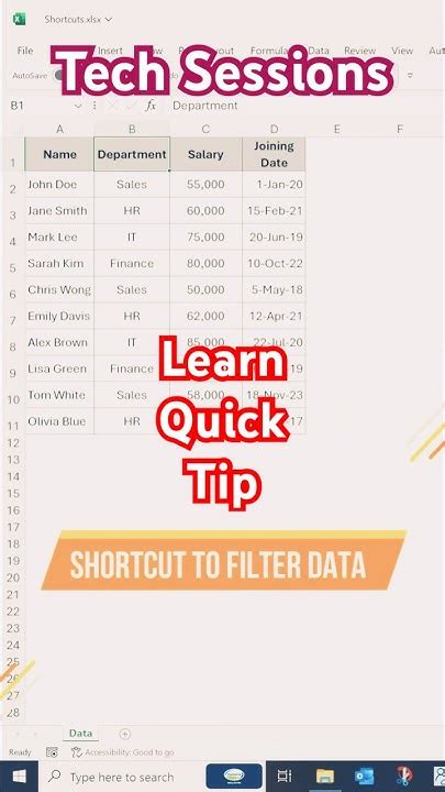 How To Filter Data Using Shortcuts In Excel Youtube
