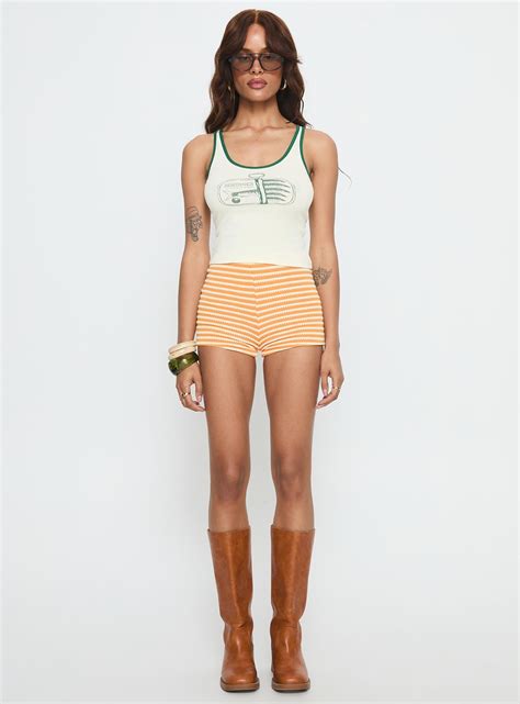 Sardina Contrast Trim Tank Top Cream Green Princess Polly
