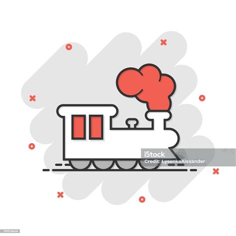코믹 스타일의 메트로 아이콘 흰색 고립 된 배경에 기차 지하철 만화 벡터 일러스트레이션 철도 화물 스플래시 효과 비즈니스 개념