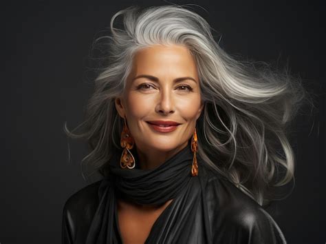 Premium Ai Image Woman With Long Thick Gray Hair