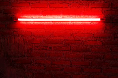 빨간 네온 불빛 램프가 빛나는 빈 붉은 벽돌 벽의 배경 질감 0명에 대한 스톡 사진 및 기타 이미지 0명 3차원 형태 강단 Istock