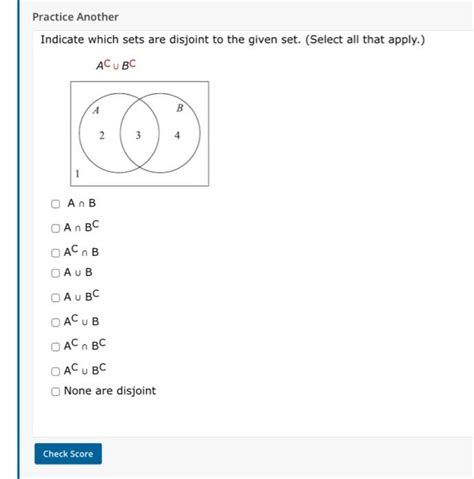 Solved Practice Another Indicate Which Sets Are Disjoint To Chegg