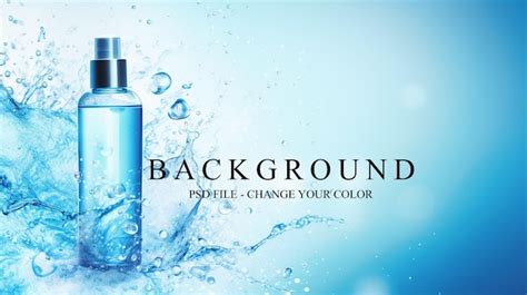 3d Realistic Psd With Bottle Drop In The Water Splashes Background