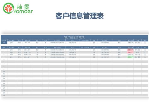 客户信息管理表 Excel模板 柚墨yomoer