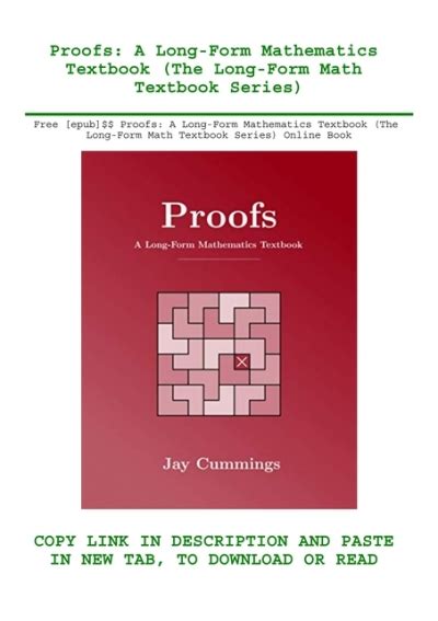 Free Epub Proofs A Long Form Mathematics Textbook The Long Form