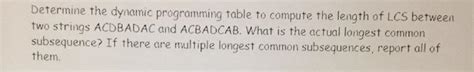 Solved Determine The Dynamic Programming Table To Compute