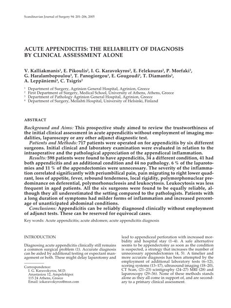 Pdf Acute Appendicitis The Reliability Of Diagnosis By Clinical