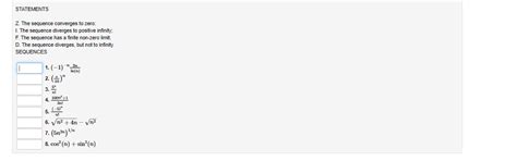 Solved STATEMENTS Z The Sequence Converges To Zero I The Chegg Com