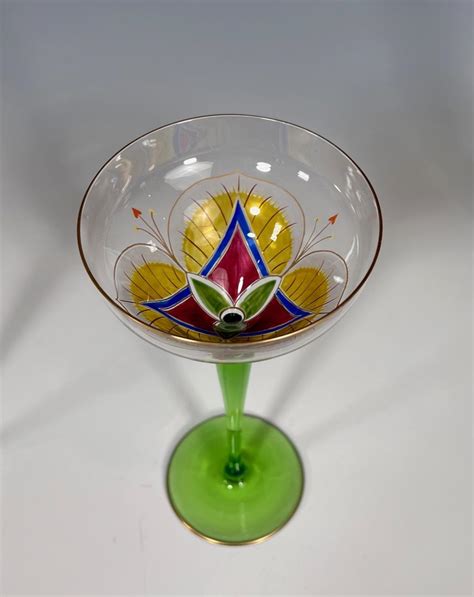 Set Of 3 Austrian Art Nouveau Hand Blown Champagne Coupes W