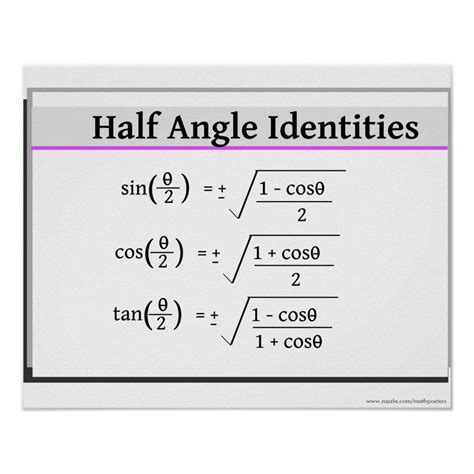 Trigonometry Poster Half Angle Identities Poster Zazzle Studying