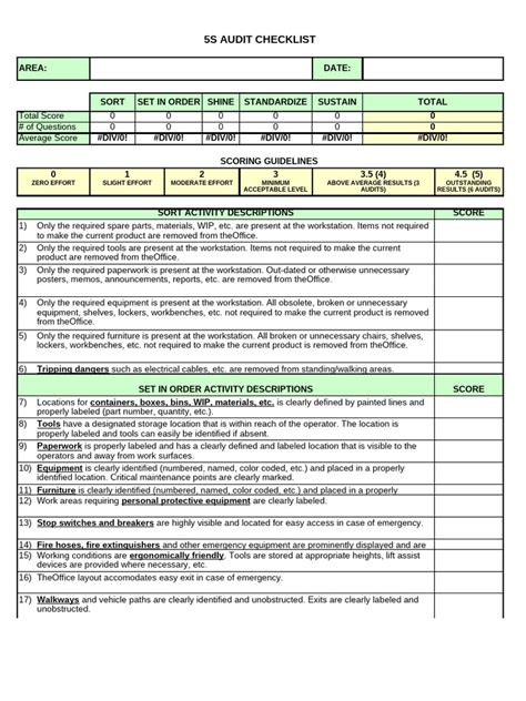 5s Audit Checklist Final Pdf Door