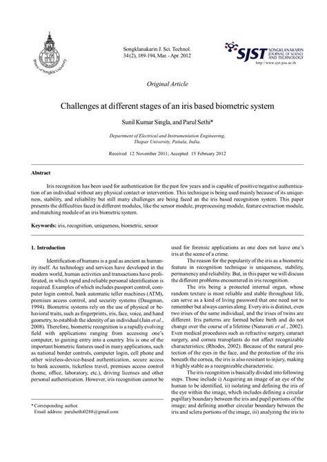 Pdf Challenges At Different Stages Of An Iris Based Biometric System