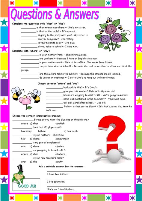 Questions Answers Exercises With Who What Whose Wh Fun Activities Games Grammar Drills 3569