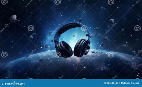 black music headphones and sound waves with glow neural network ai generated stock image