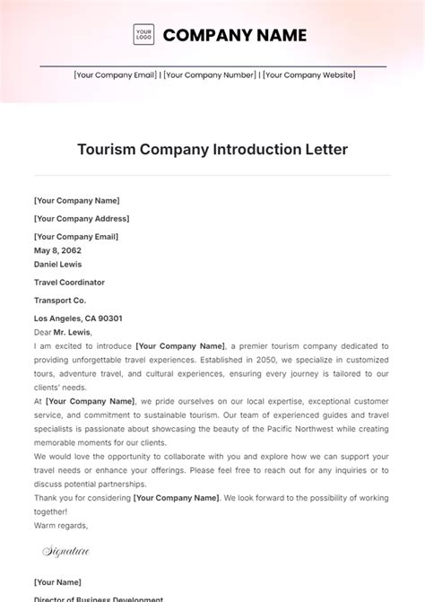 Free Tourism Company Introduction Letter Template To Edit Online