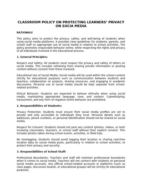Classroom Policy On Protecting Learners Grade 5 Pdf Social Media