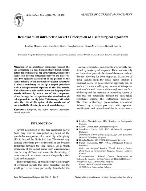 Pdf Removal Of An Intra Pelvic Socket Description Of A Safe Surgical Algorithm