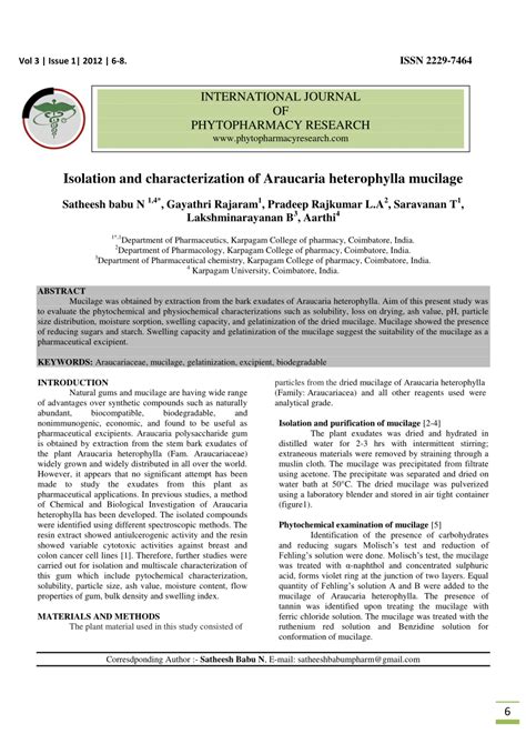 Pdf Isolation And Characterization Of Araucaria Heterophylla Mucilage