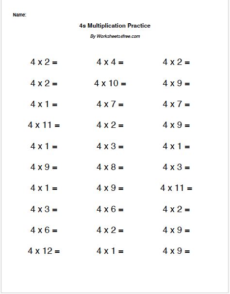 4s Table Multiplication Worksheet Free Printable