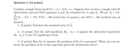 Solved Consider A Simple Linear Model Yiβ1β2xiui Suppose