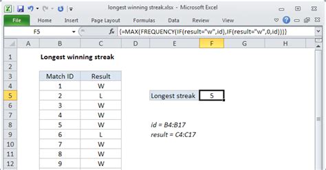 Longest Winning Streak Excel Formula Exceljet