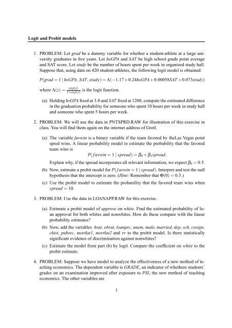 Logit And Probit Models 1 Problem Let Grad Be A Dummy