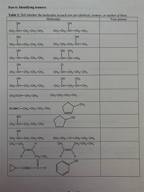 Solved Part 6 Identifying Isomers Table 2 Tell Whether The