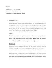Lab Report Simple Harmonic Motion Pdf My Ngo PHYSIC LAB REPORT Experiment Simple
