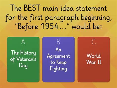 Finding The Best Main Idea Statements Quiz