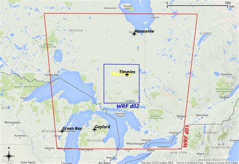 Domain Of The Wrf Simulation Used The Wrf Courser Domain In Blue Wrf Download Scientific