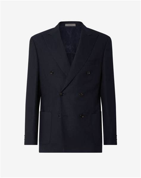 Mens China Blue Double Breasted Pure Wool Hopsack Jacket Corneliani