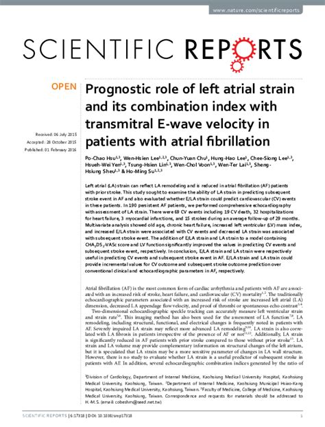 Pdf Prognostic Role Of Left Atrial Strain And Its Combination Index With Transmitral E Wave