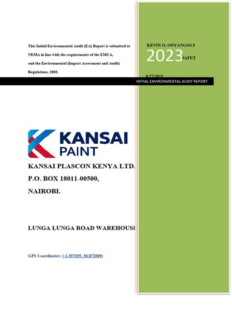 Initial Environmental Audit Report Reviewed Pdf Occupational