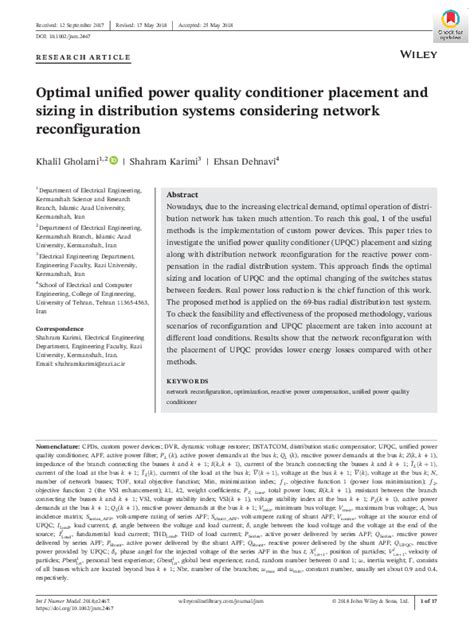 Pdf Optimal Unified Power Quality Conditioner Placement And Sizing In