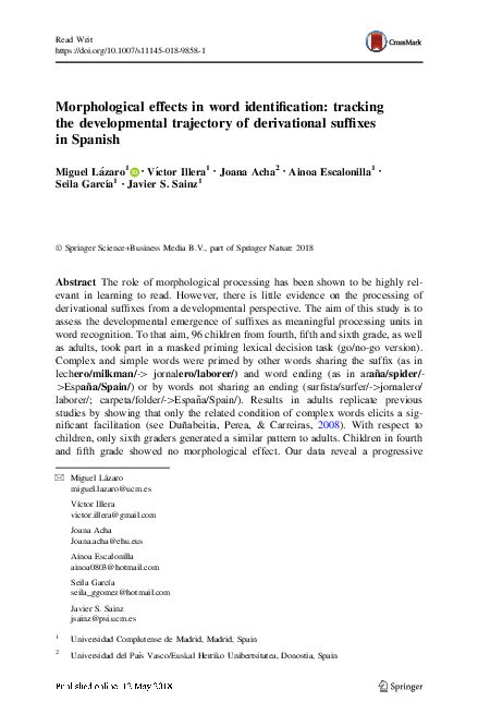 Pdf Morphological Effects In Word Identification Tracking The Developmental Trajectory Of
