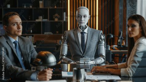 Artificial Intelligence In Modern Workplace Humanoid Robot In Business