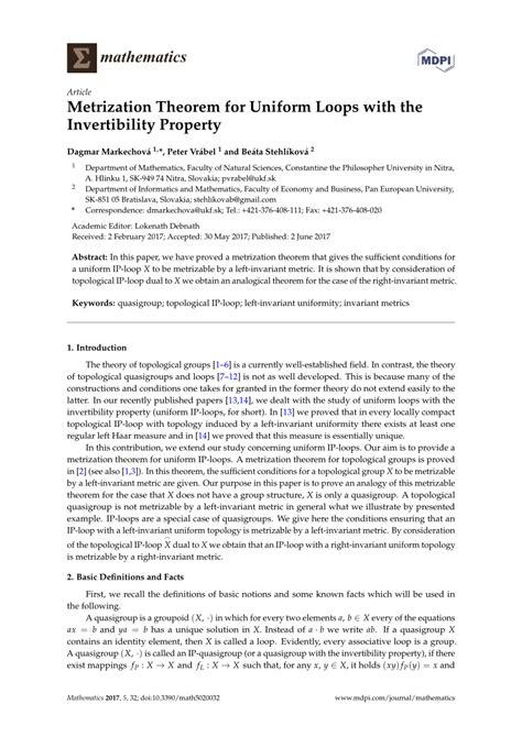 Pdf Metrization Theorem For Uniform Loops With The Invertibility Property