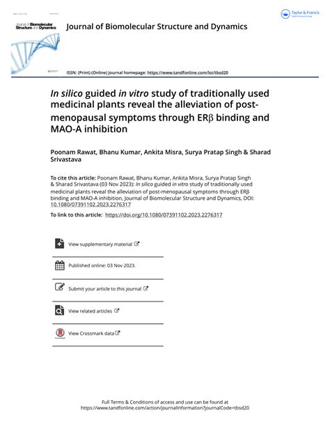 Pdf Journal Of Biomolecular Structure And Dynamics Issn Print In Silico Guided In Vitro