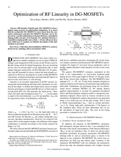 Pdf Optimization Of Rf Linearity In Dg Mosfets