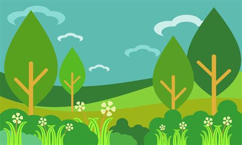 Vector Illustration Of Nature Background With Plants Hill And Sky