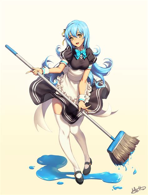Safebooru 1girl D Apron Black Dress Black Footwear Blue Hair Dress