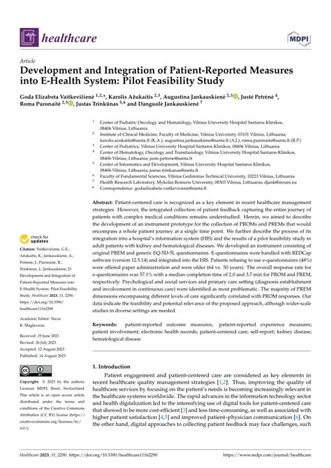 Pdf Development And Integration Of Patient Reported Measures Into E Health System Pilot