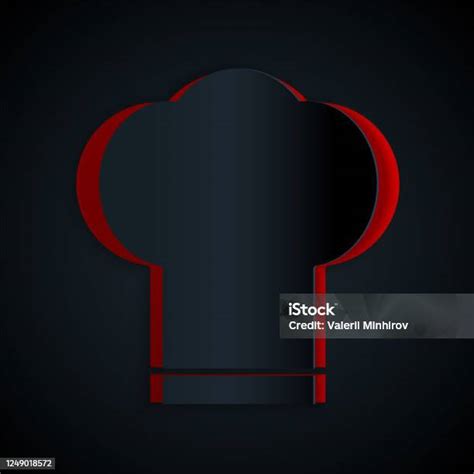 검은 색 배경에 격리 된 종이 컷 요리사 모자 아이콘 요리 기호 모자를 요리합니다 종이 아트 스타일 벡터 일러스트레이션 3차원 형태에 대한 스톡 벡터 아트 및 기타 이미지