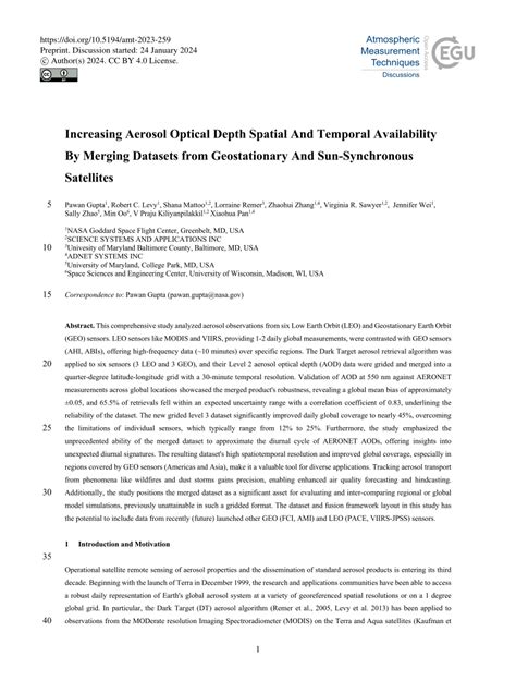 Pdf Increasing Aerosol Optical Depth Spatial And Temporal Availability By Merging Datasets