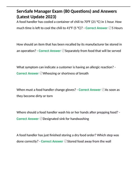 Servsafe Manager Exam 80 Questions And Answers Latest Update 2023 Servsafe Manager Stuvia Us